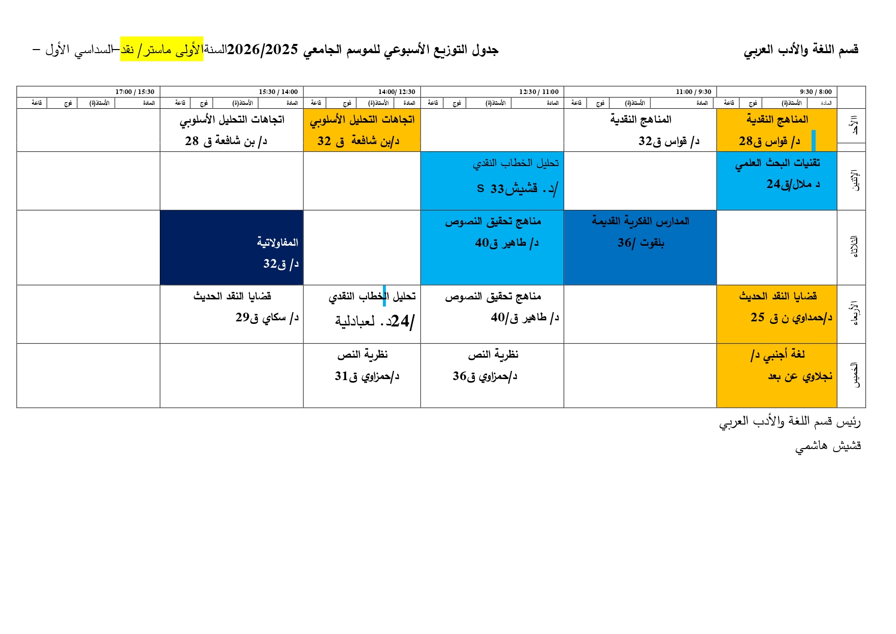 Time table S1/M1 Critc – Abbes Laghrour University Khenchela