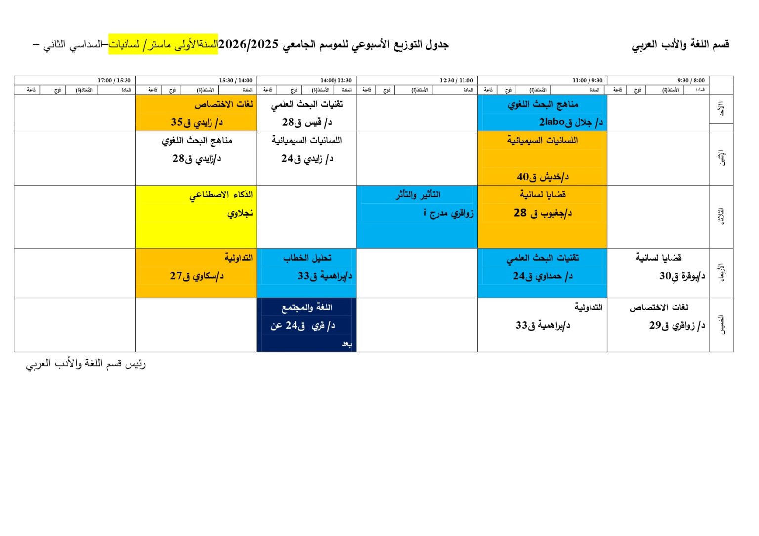 M1 Schedule for the Second Semester 2025/2026 – Abbes Laghrour ...